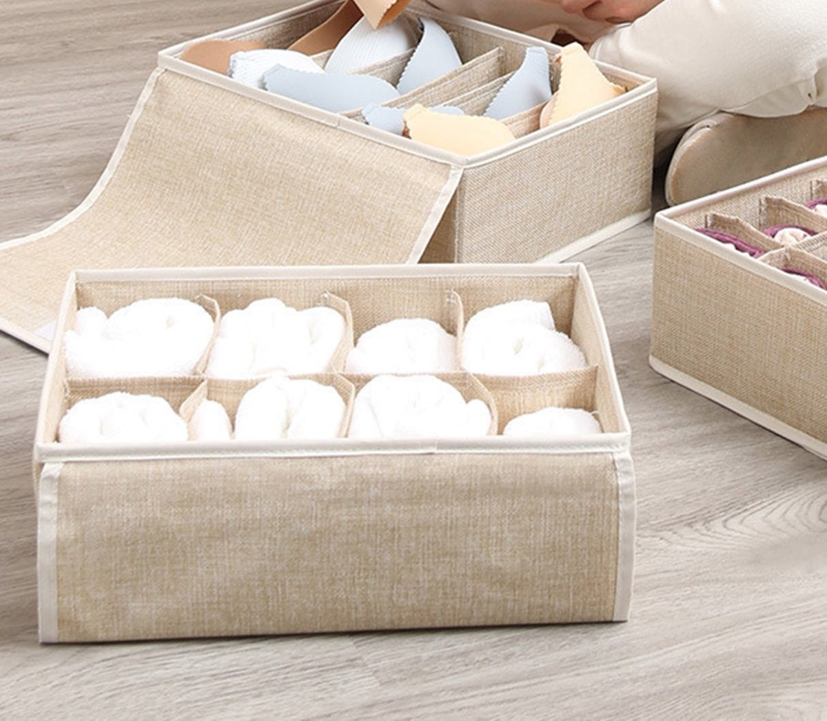 ARMN TidyFold Drawer Organizer with Lid 12*33*24 cm - Beige — جعفر شوب